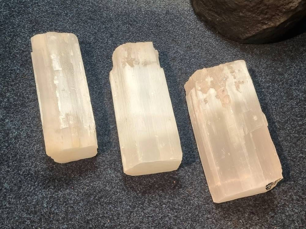Extra Large Rough Natural Selenite Crystal Log Slab – Distinction Crystals